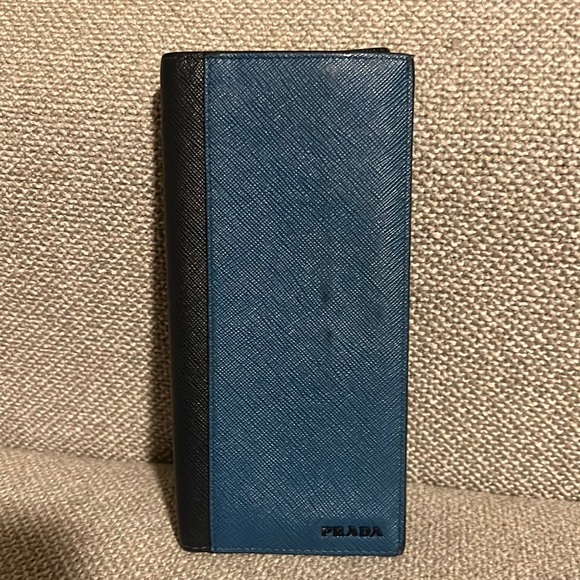 Prada | Bags | Authentic Prada Blue Saffiano Leather Long Wallet Bifold ...